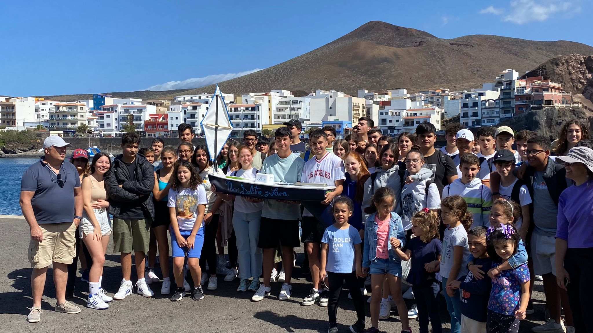Students from IES Garoé de El Hierro (Canary Islands, Spain) launch a new educational boat of ...